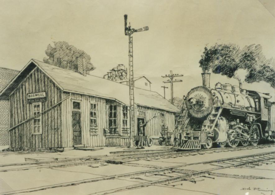 3103 Boswell IN Pen & ink drawing of depot | The Nickel Plate Archive