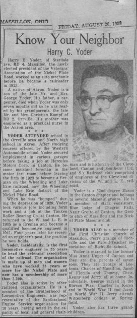 News Article - Harry Yoder Bio | The Nickel Plate Archive