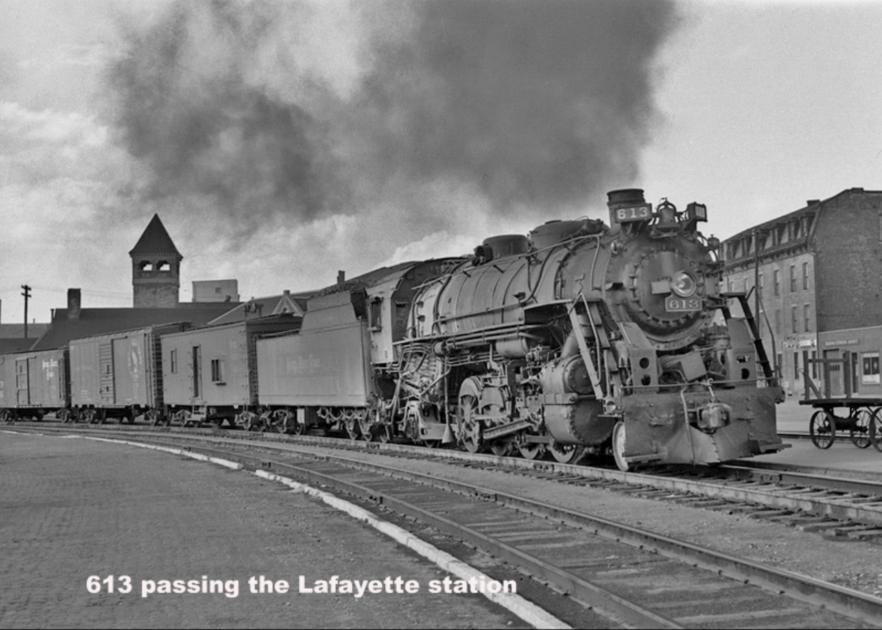 NKP H-6b 613 Lafayette IN passing Depot | The Nickel Plate Archive