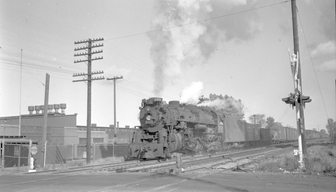 NKP S-2 745 Cascade PA 10-27-1957 wb at crossing | The Nickel Plate Archive