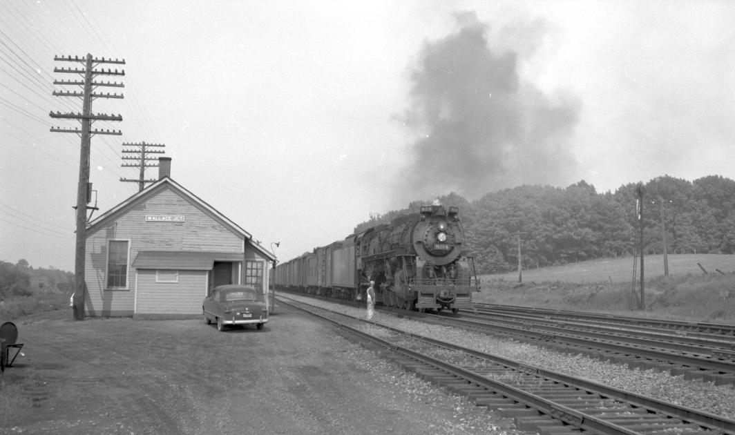 NKP S-4 802 Wallace Jct.PA 5-30-1957 waiting at station | The Nickel Plate Archive