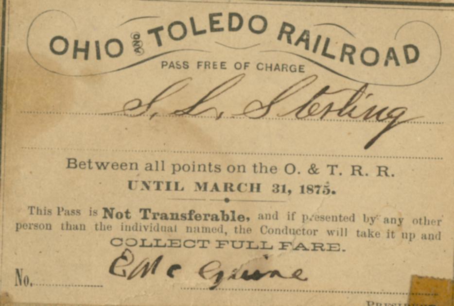 Ohio & Toledo RR 1875 pass | The Nickel Plate Archive
