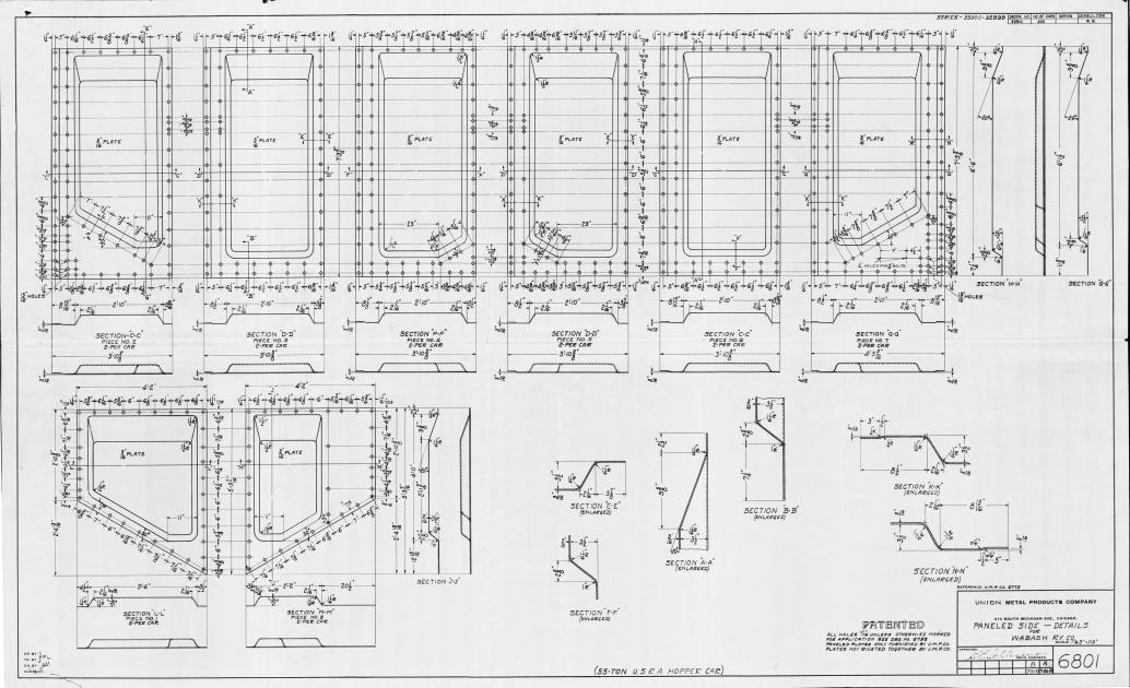 UMP 6801 Paneled Sides - 8 Panel - 2 Bay 55 ton - Hopper - Wabash - Jul ...