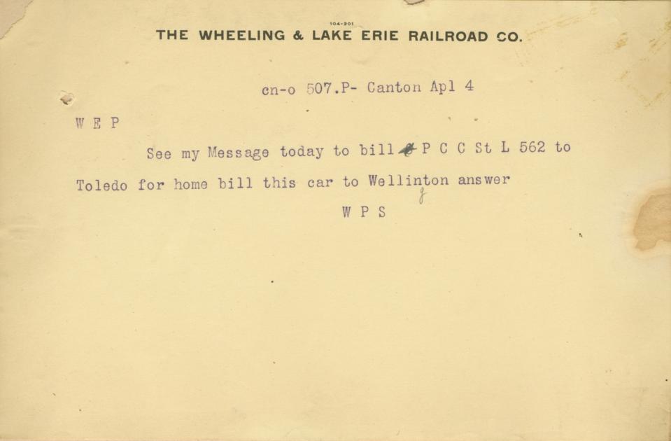 W&LE Form 104 - Telegraph | The Nickel Plate Archive