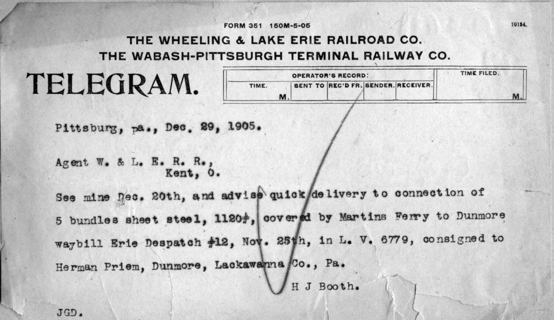 W&LE Form - 351 Telegram | The Nickel Plate Archive